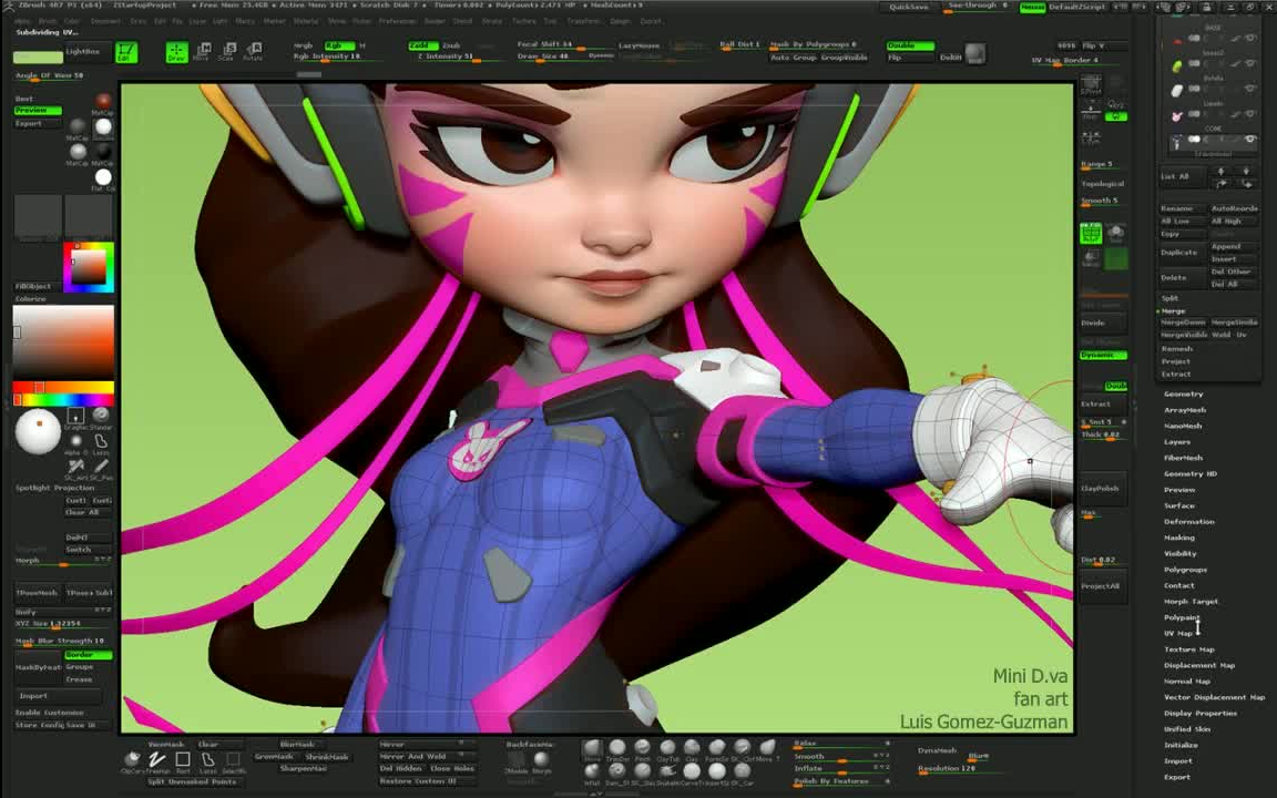 【ZBrush】守望先锋D.Va_3D卡通风格