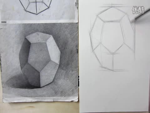 大家美术网 美术基础 系统教学石膏几何体多面体画法1