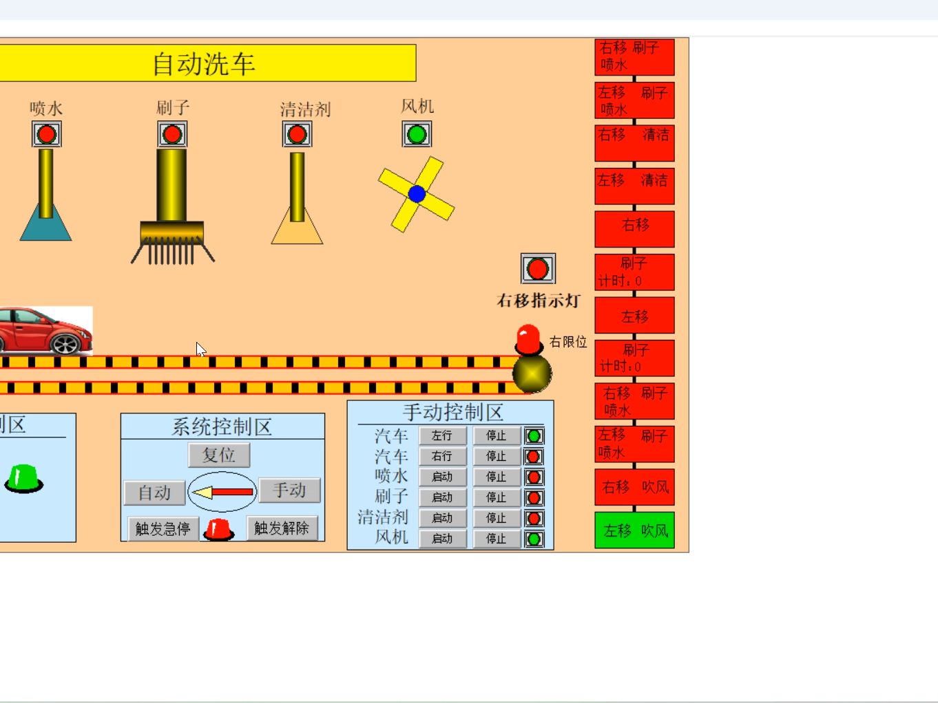 组态王 自动洗车控制系统组态仿真 自动洗车机组态王仿真电气plc设计
