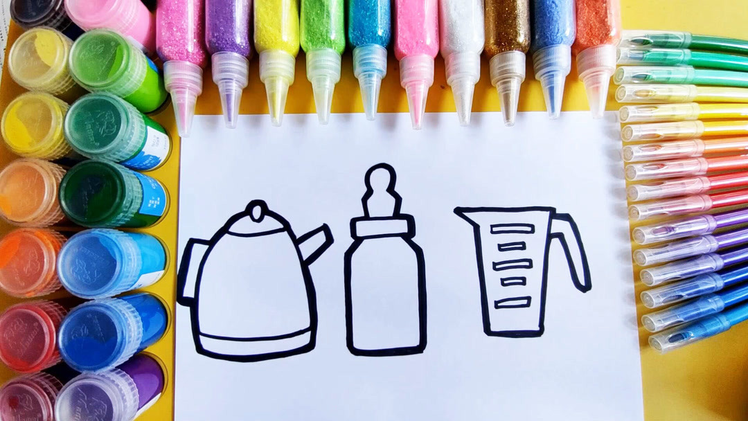 儿童简笔画教程,画杯子和水壶,画法简单易学你学会了吗