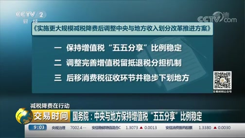 ...减税降费在行动 国务院:中央与地方保持增值税“五五分享”比例稳定