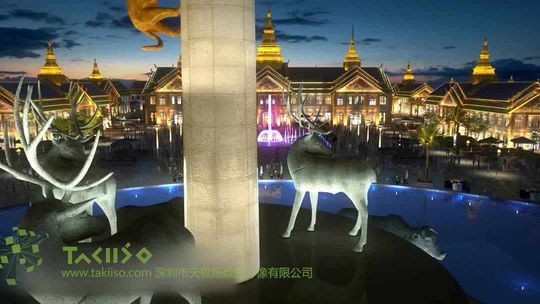 旅游景区夜景灯光照明设计三维灯光动画