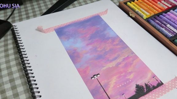 【手绘】人物会画了,不会点场景也不行,教你用油画棒画简单场景