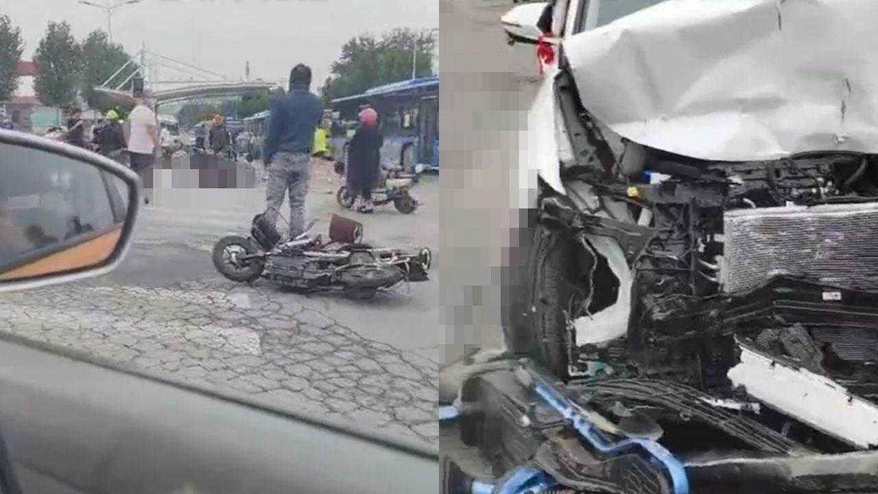 泰安一轿车追尾面包车后失控,连撞4辆电动车,致4人受伤!