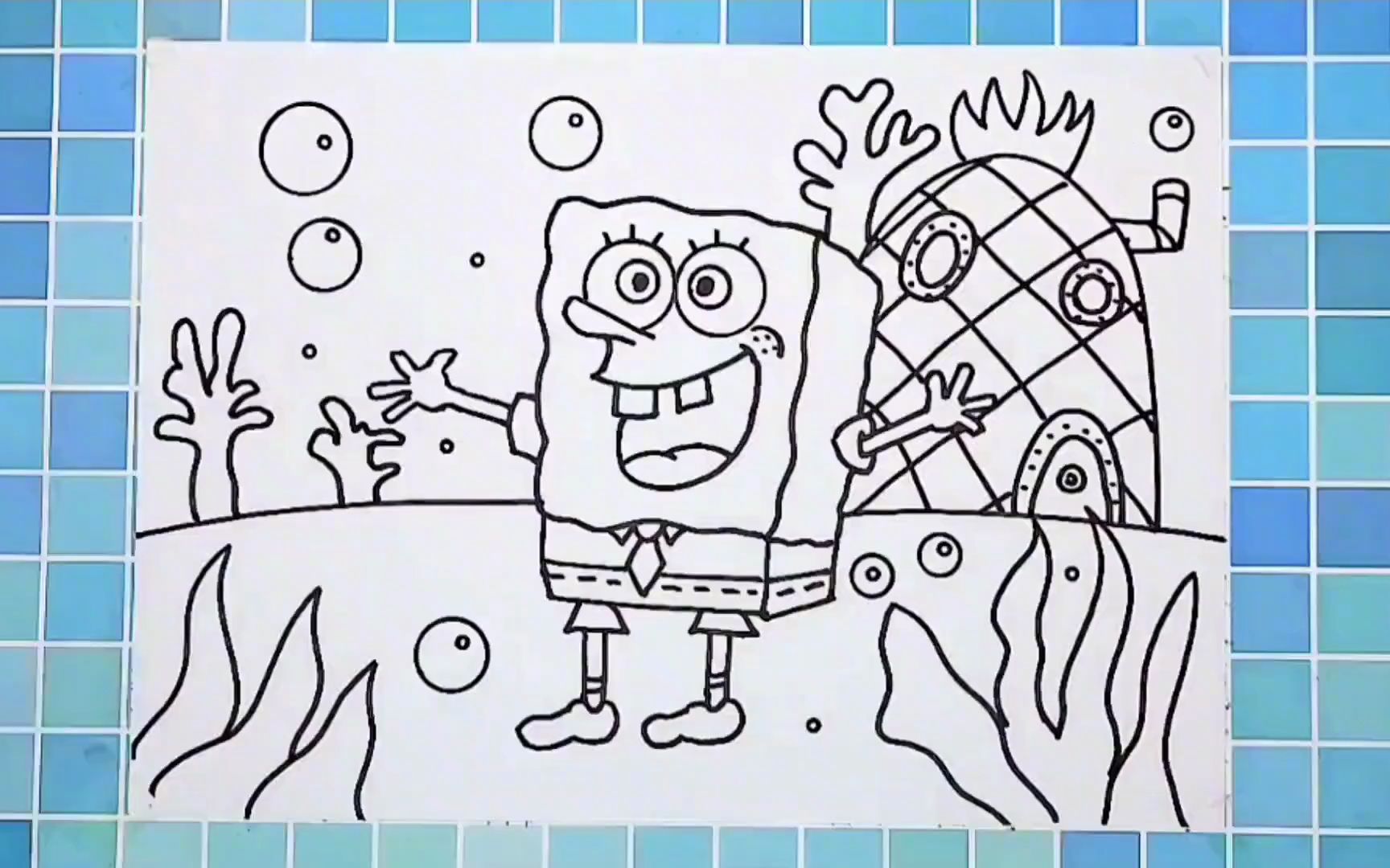 儿童卡通人物简笔画海绵宝宝简笔画教程,卡通人物怎么画幼儿美术