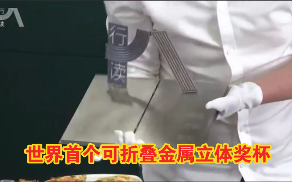 艺术家徐冰展示自己设计的金属立体奖杯