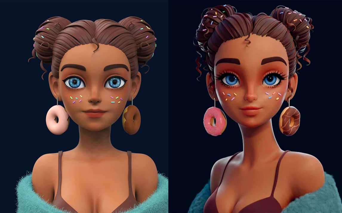 【Zbrush新手教程】小黑妹卡通模型建模KeyShot渲染全流程讲解,3D...