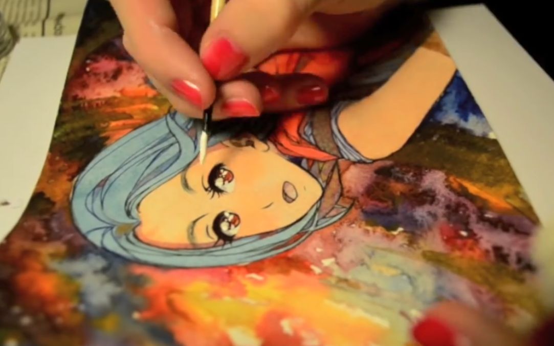 【水彩】水彩动漫女孩绘画示范