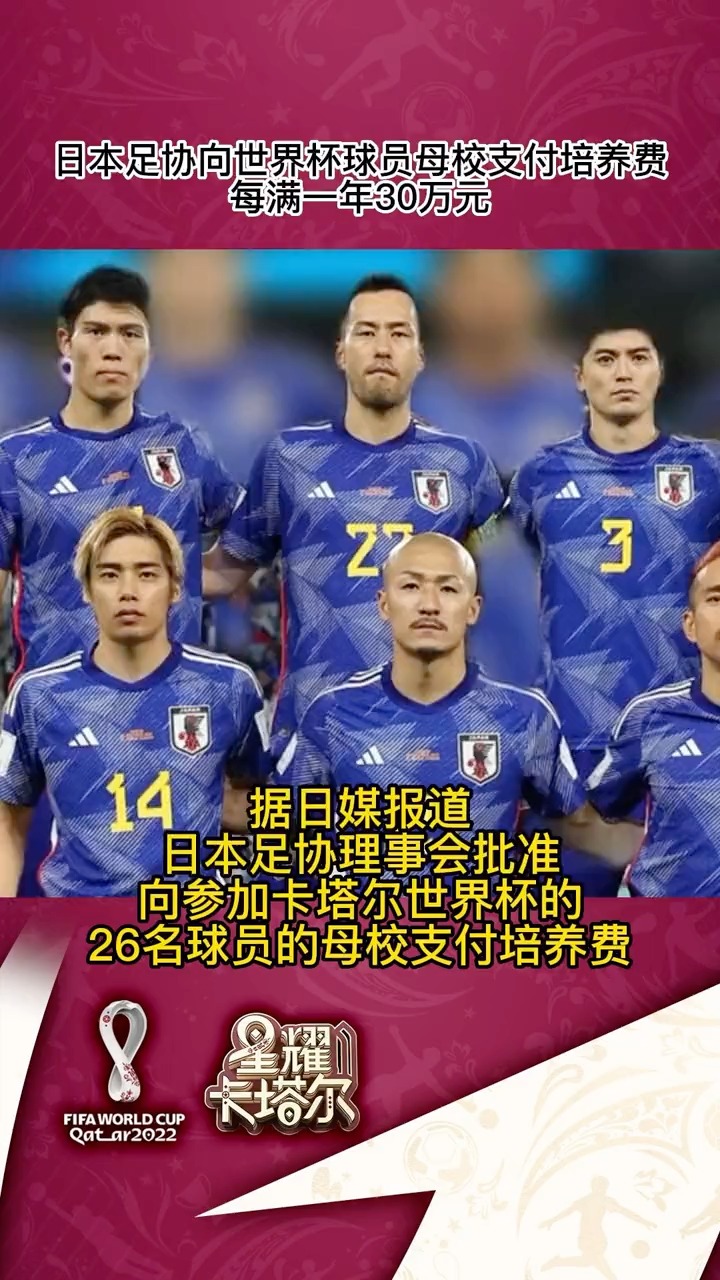 日本足协向世界杯球员母校支付培养费,每满一年30万元 #2022世界杯