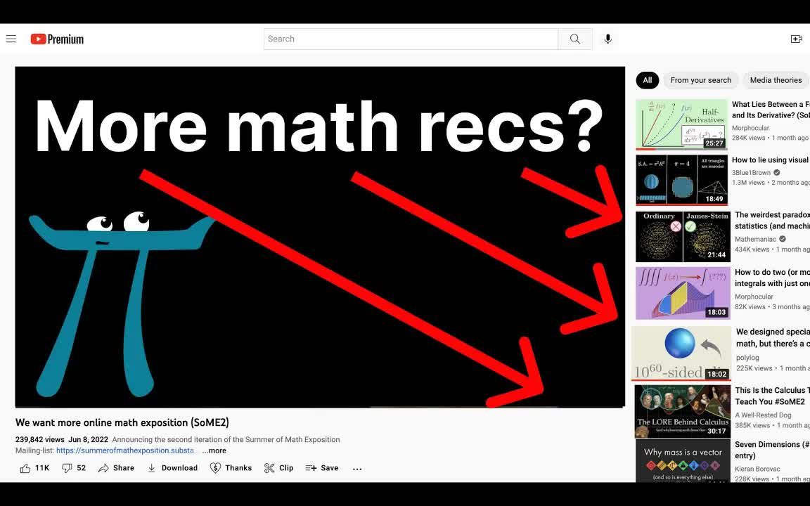...视频】数学视频推荐近期在油管暴增? 3Blue1Brown (SoME2竞赛结果)
