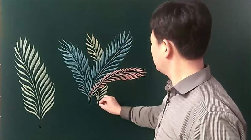长毛蕨绿植的画法,运笔有技巧,一笔画一片叶子