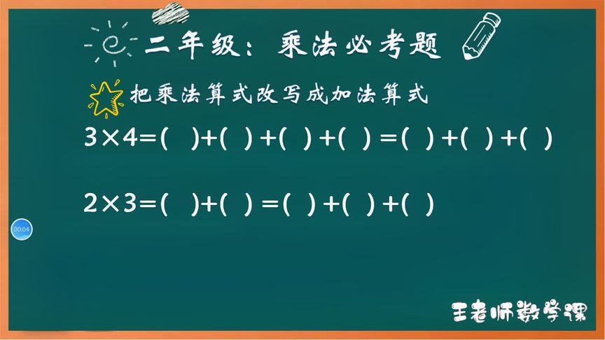 二年级必考题:把乘法算式改写成加法算式!