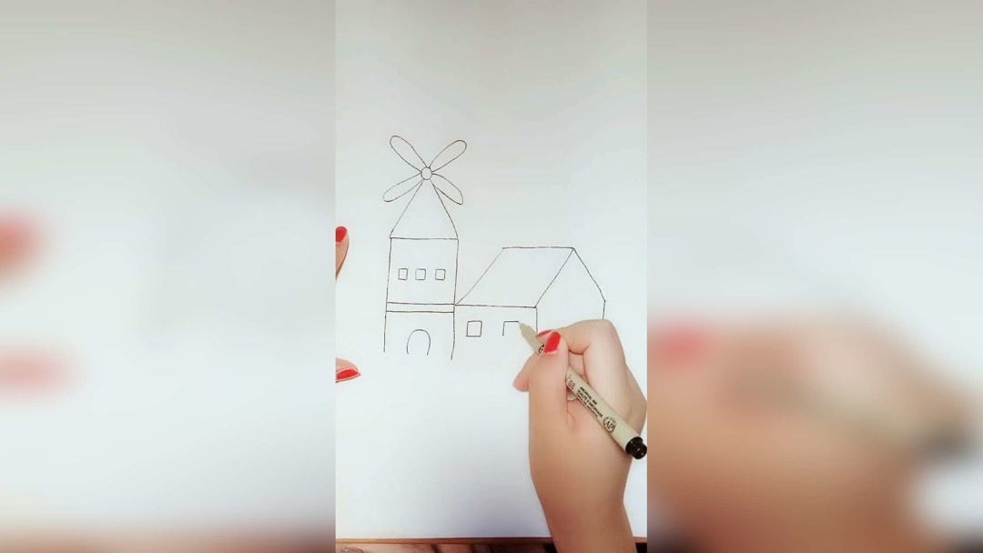 简笔画:风车房子,风景太美了