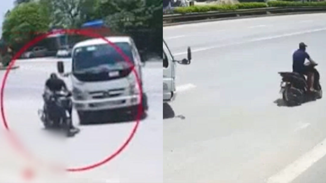 摩托车险撞调头货车,成功避让后,下一秒意外发生了