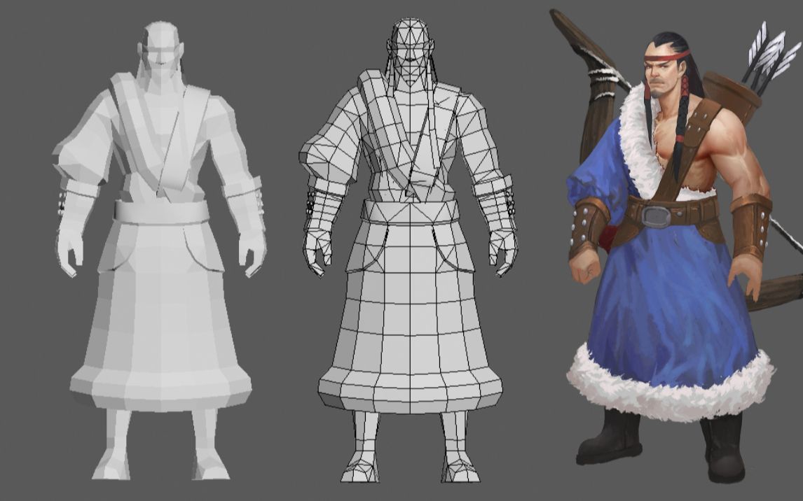 【3D游戏建模】手绘角色低模基础人物教程,3Dmax游戏角色入门案例