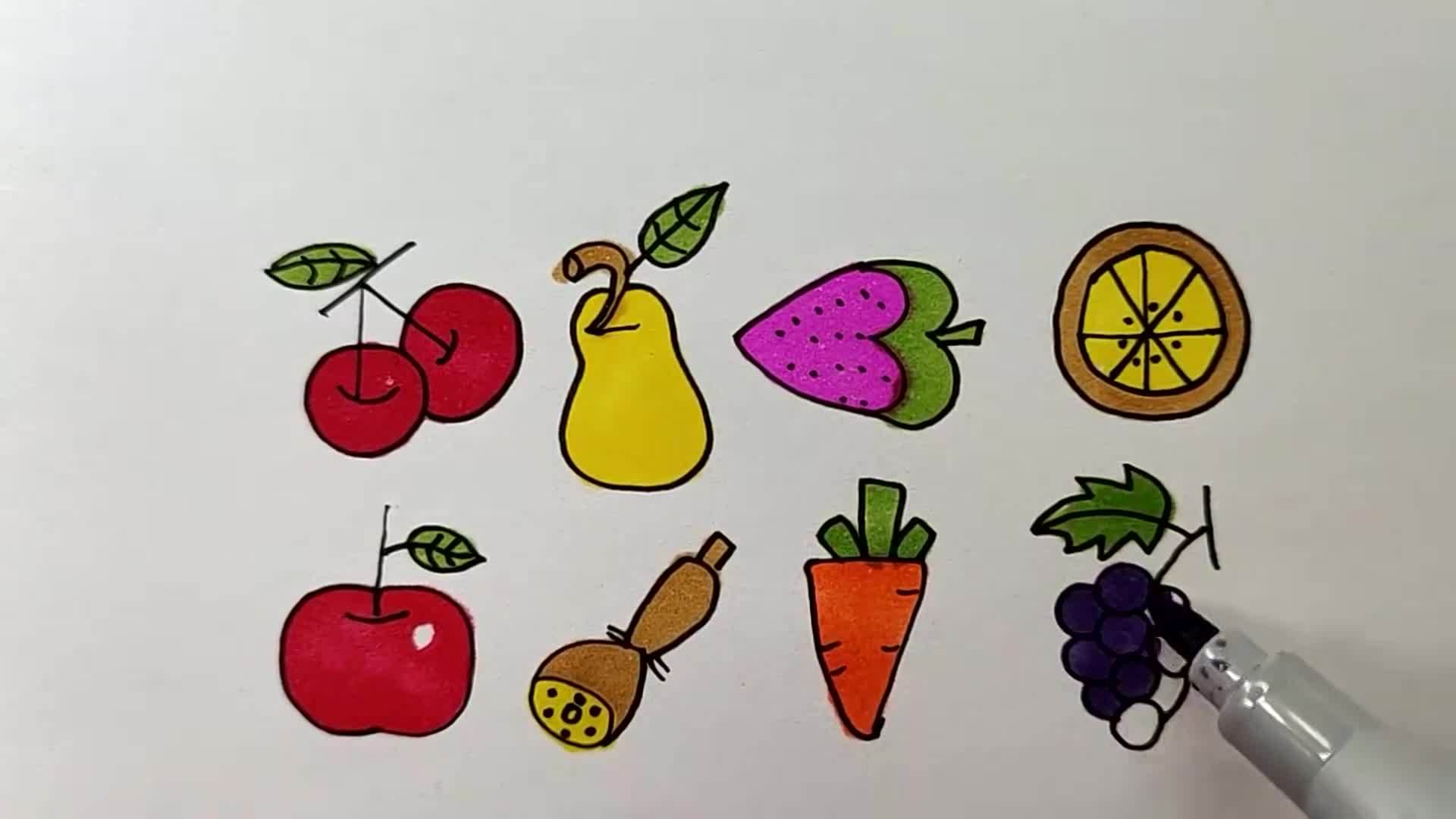 用1-8画各种水果蔬菜,亲子简笔画教学!
