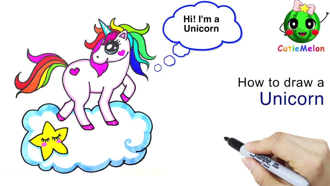 画画 教孩子画独角兽 可爱 学习英语 艺术贴士【西瓜宝宝学画画】