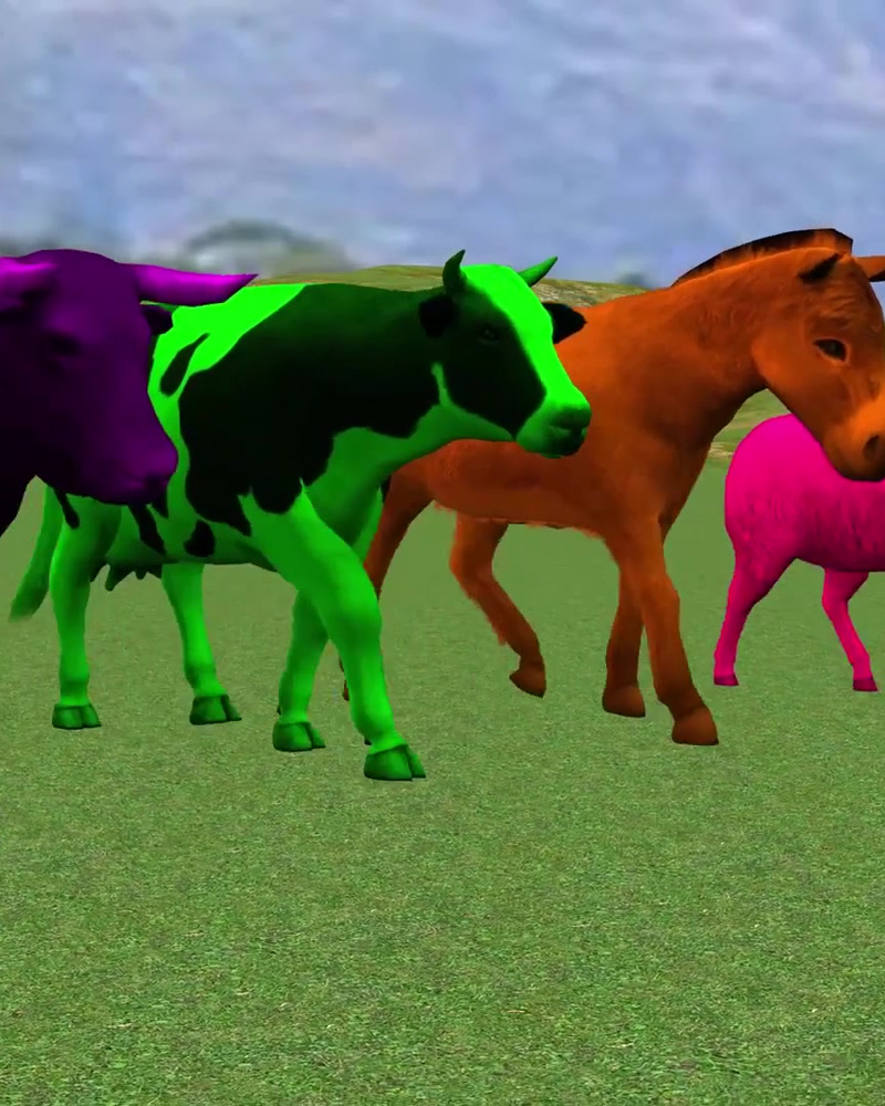 幼儿色彩益智动画,公牛、毛驴等动物来农场聚会并一起唱英文儿歌