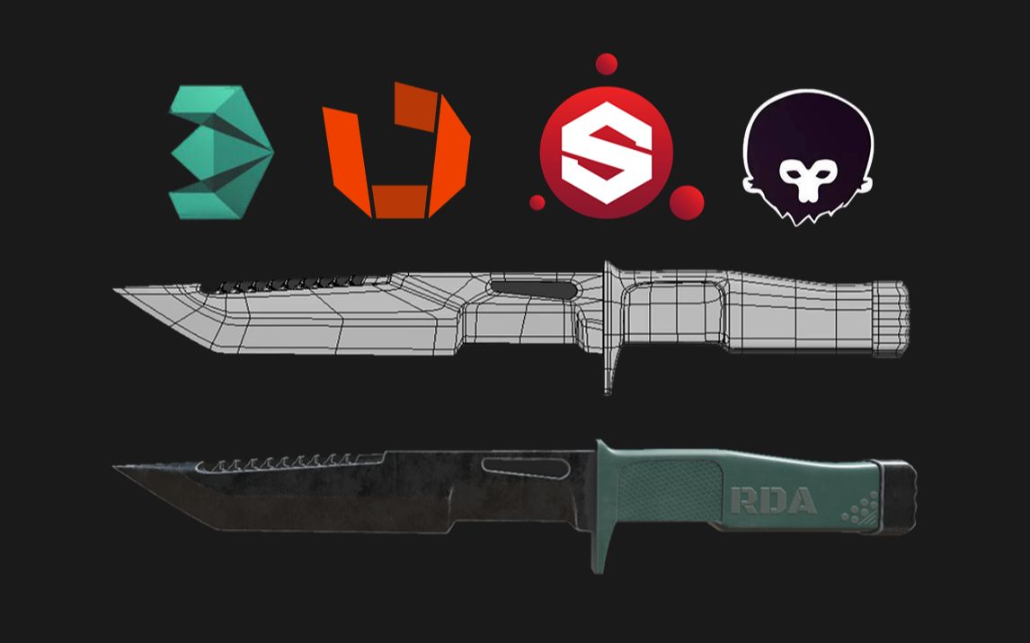 3dmax武器建模,次世代全流程教学,布线 卡线 UV展开 材质贴图