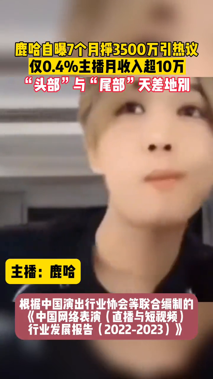 鹿哈自曝带货7个月挣3500万引热议