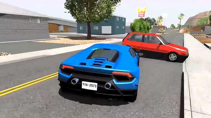 BeamNG:兰博基尼开足马力冲向正在倒车的小汽车,拟真车祸模拟