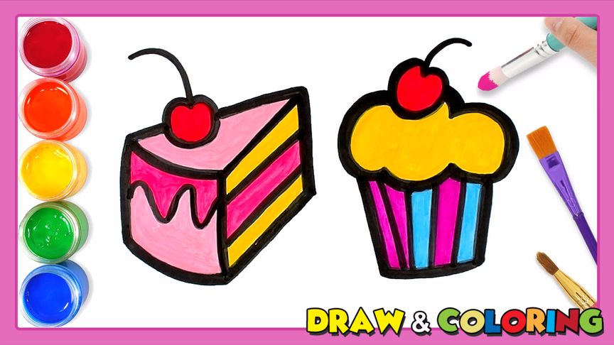 如何画美味的蛋糕并涂色 宝宝绘画着色