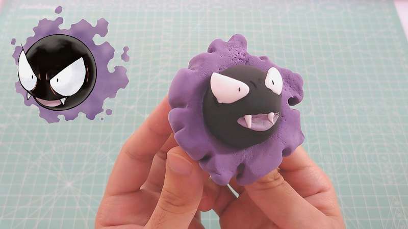 超轻黏土手工制作《精灵宝可梦》鬼斯全过程,意外的很简单