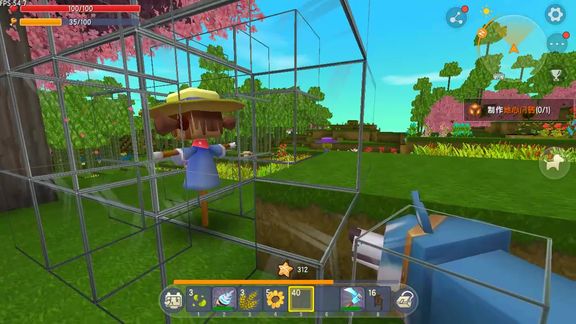 迷你世界 用玻璃给稻草人做个家,不让野人进来打它!