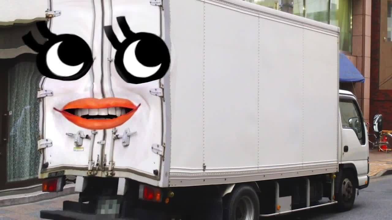 给大货车、皮卡车、铲土车画一张萌萌的脸