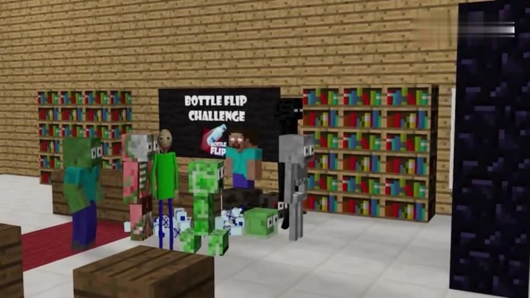 我的世界:怪物学院 him挑战瓶子翻转 搞笑动画