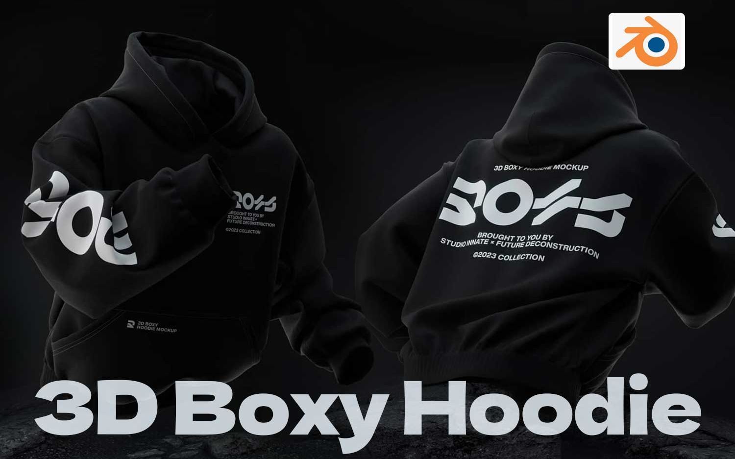 Blender模型 潮流街头嘻哈连衣帽卫衣印花图案设计3D样机模板素材 ...