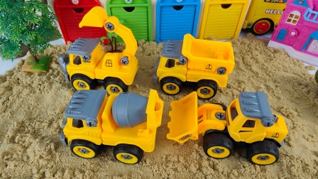   挖掘机动画片 搅拌车翻斗车等工程车