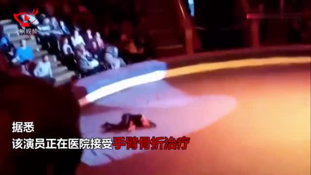 实拍女杂技演员高空表演失误 从4米高坠落摔断手臂