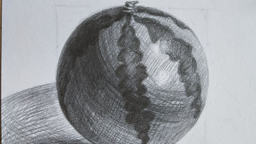水果绿皮西瓜的素描立体画法,静物素描