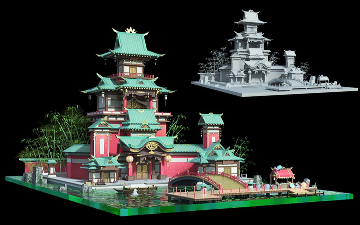 【3dmax建模】游戏场景模型搭建,中式建筑,场景思路讲解,3dmax基础...