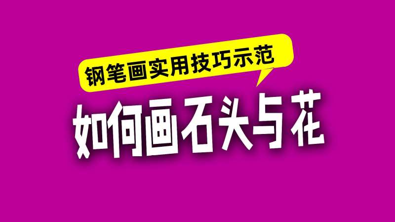 钢笔画实用技巧示范:如何画石头与一株花