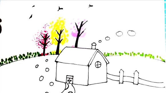 儿童简笔画:田园乡村小屋,来画一幅记忆中的小瓦房吧