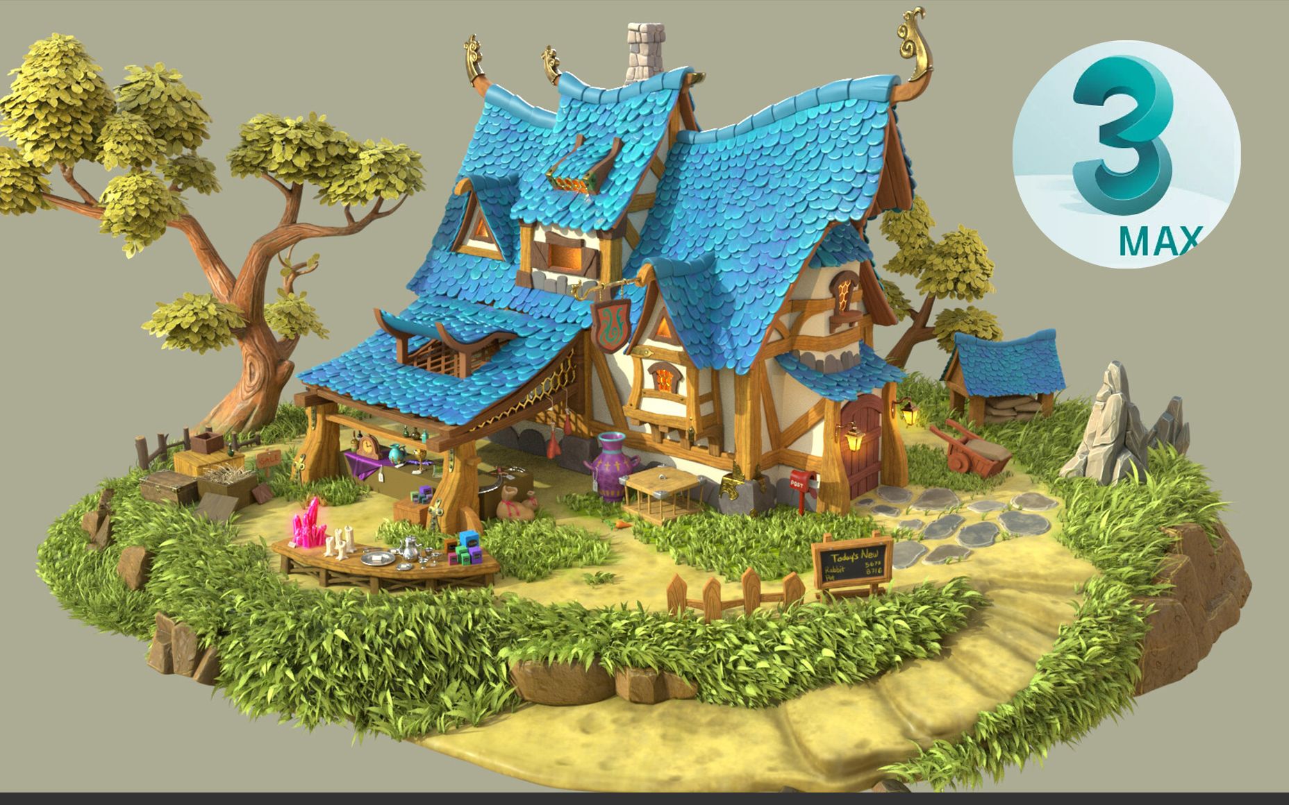 【3DMAX建模】小白零基础也能学会的卡通场景制作教学