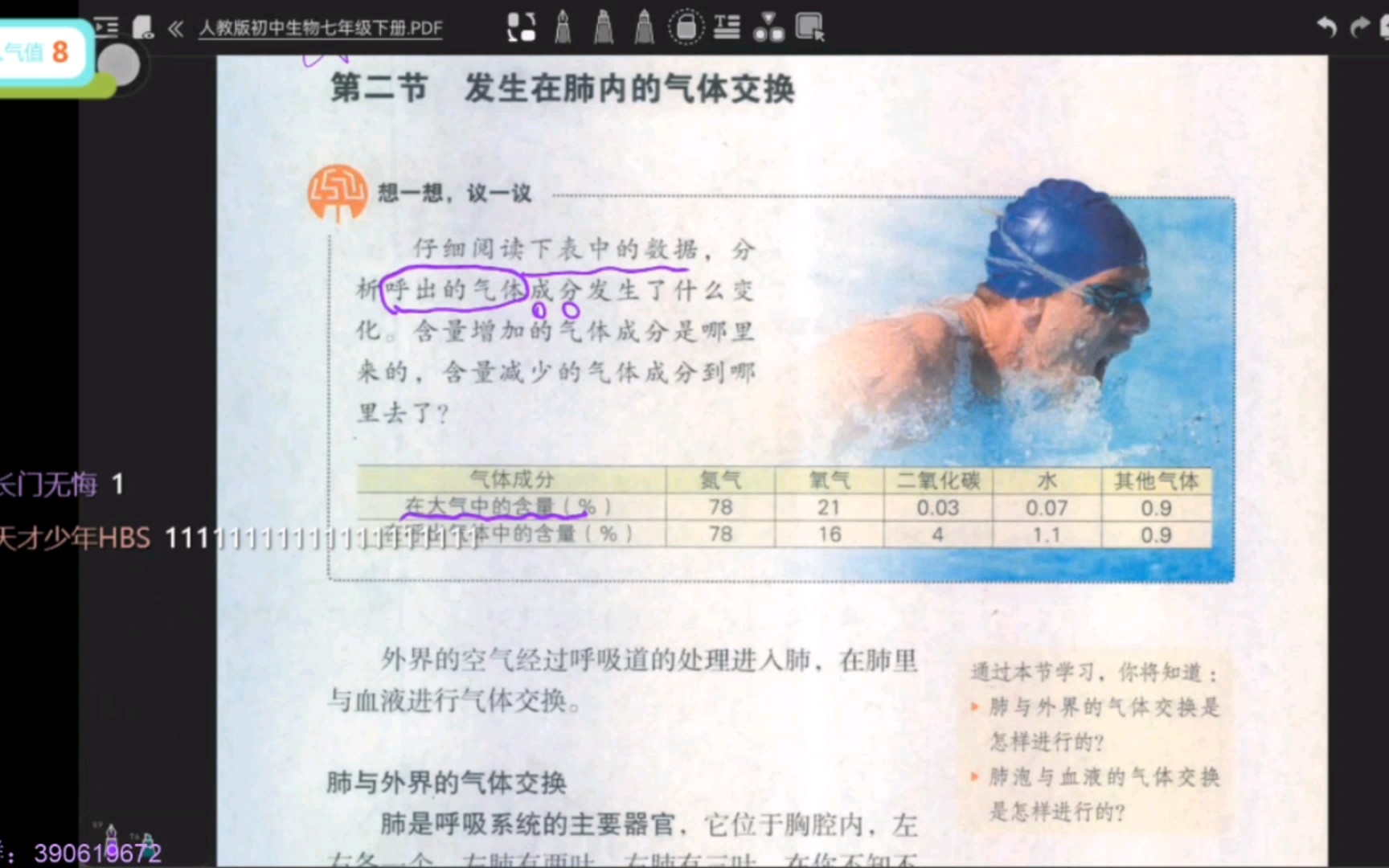 七年级下册生物人教版课本回顾(发生在肺内的气体交换)