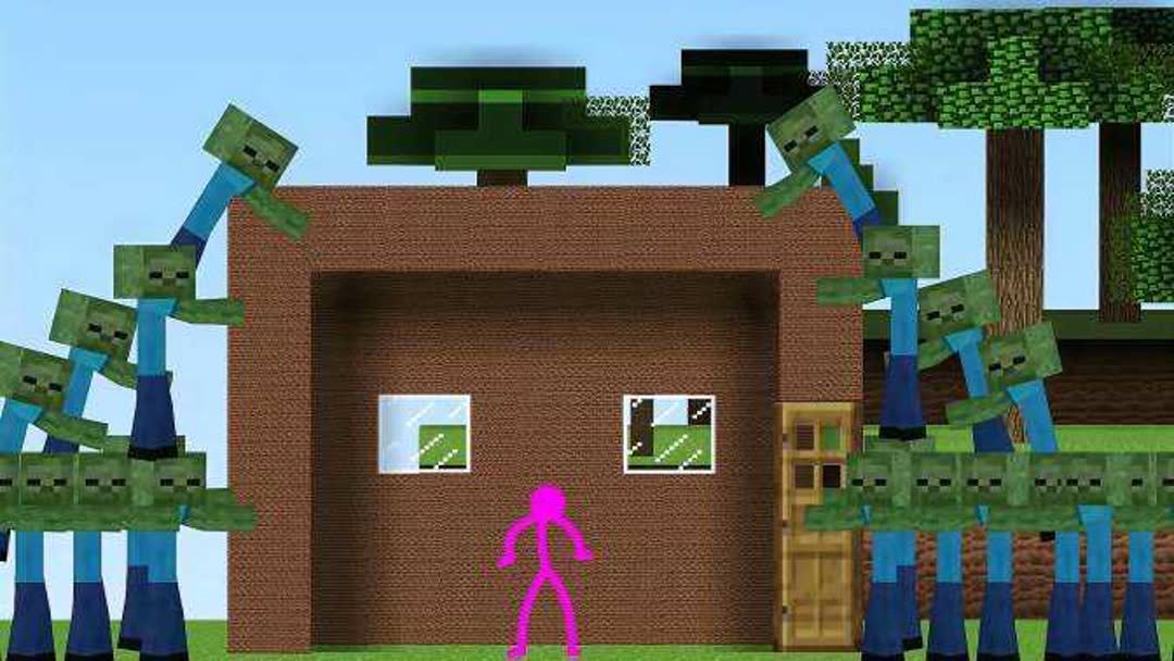 Minecraft动画:火柴人与我的世界,怪物围攻火柴人