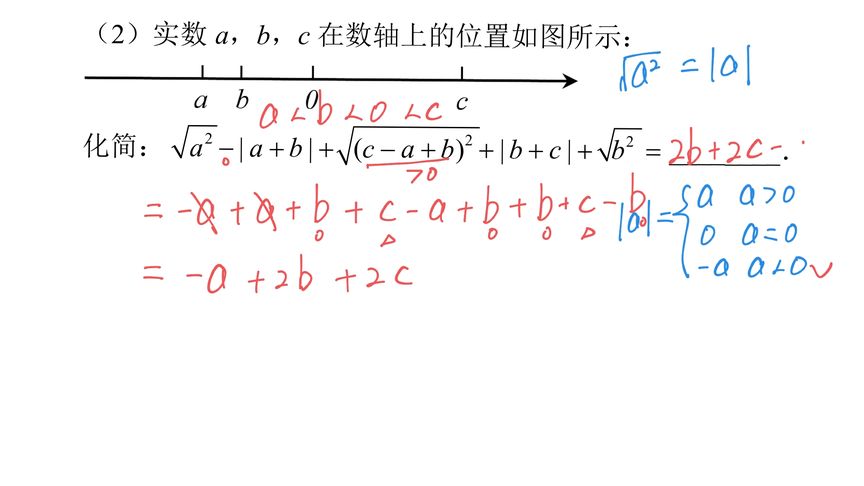实数a、b、c数轴位置如图所示,化简二次根式和绝对值