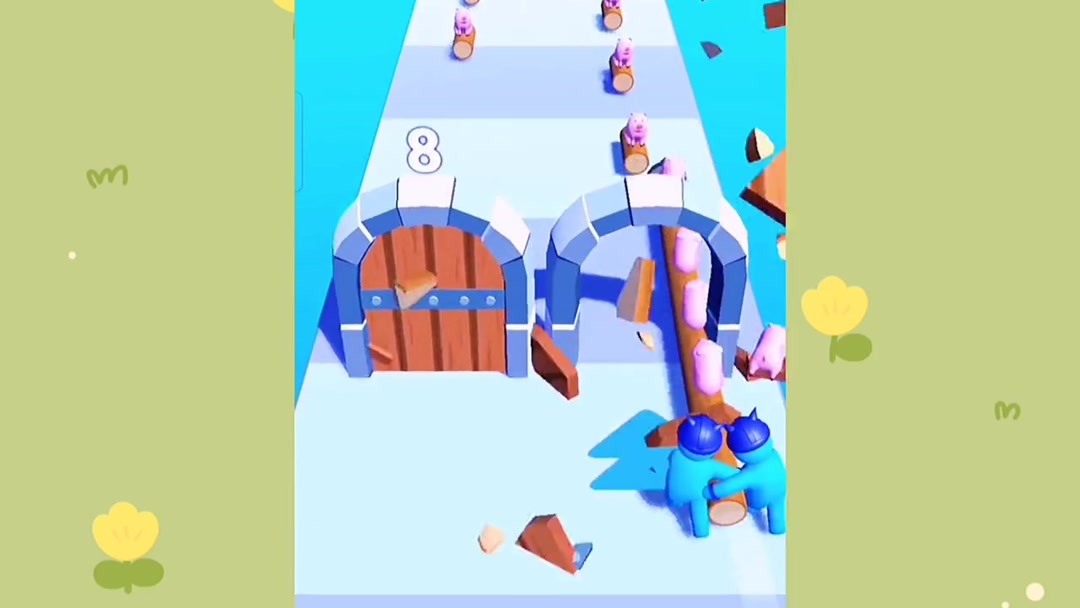 趣味小游戏:乔治佩奇被坏人抓走啦!光头强收集木头撞门救她们