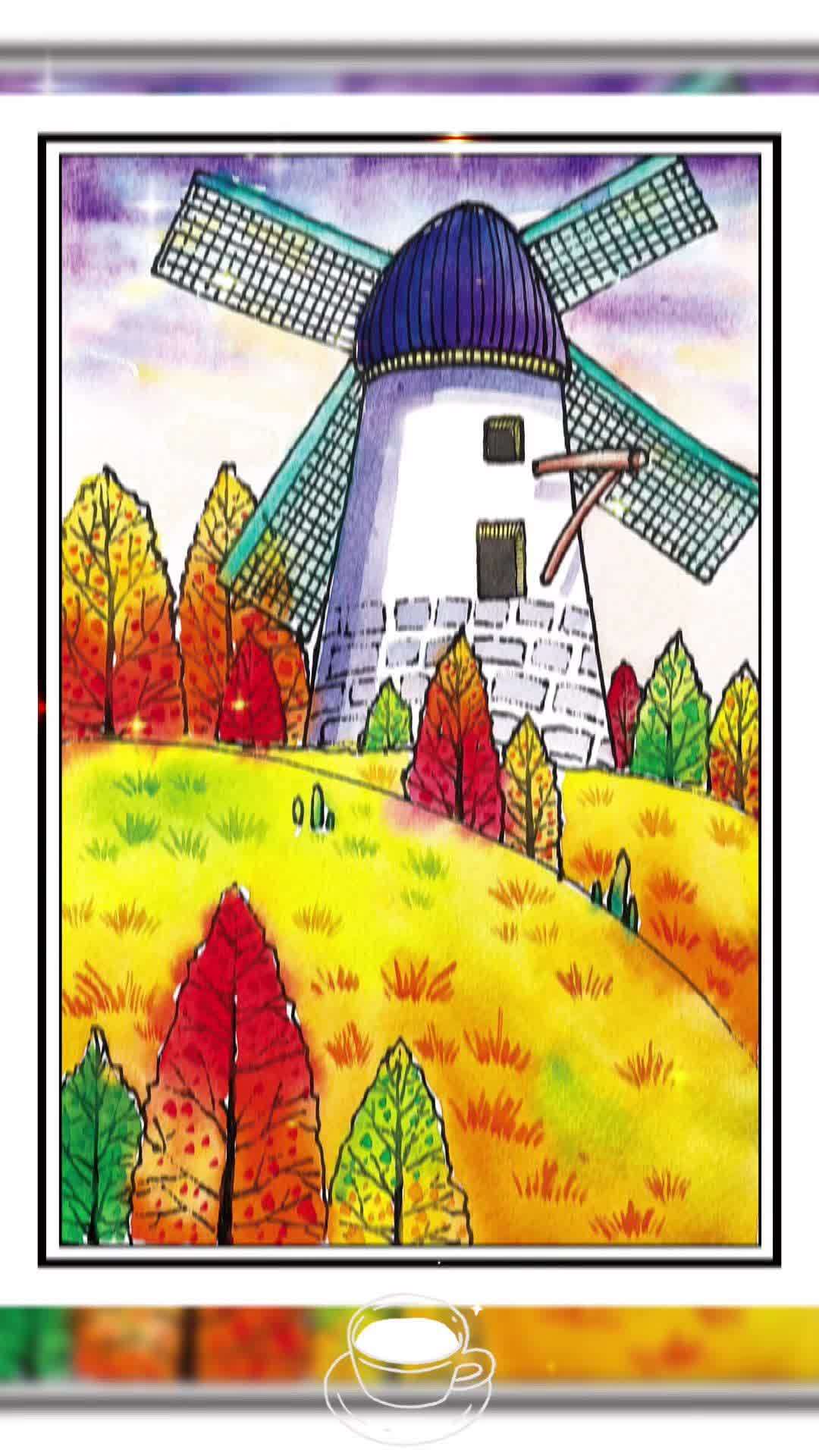 治愈系淡彩风景建筑绘画,温暖人心 有线稿可参考临摹