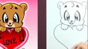 DIY手绘画教程:如何画卡通抱红心小熊 绘画视频大全