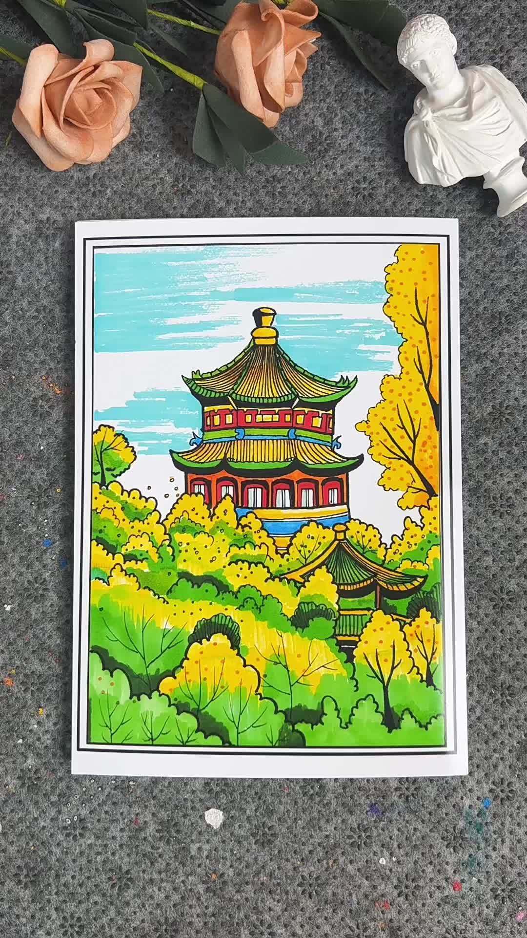风景建筑这么画,画风清新又别致 马克笔除了可以画出超可爱的动漫...