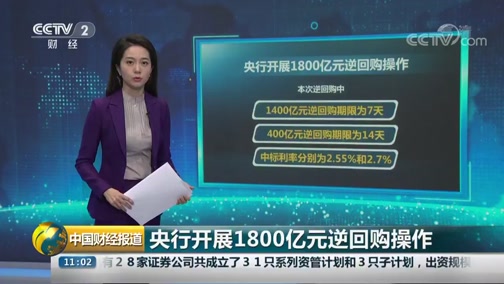 [中国财经报道]央行开展1800亿元逆回购操作