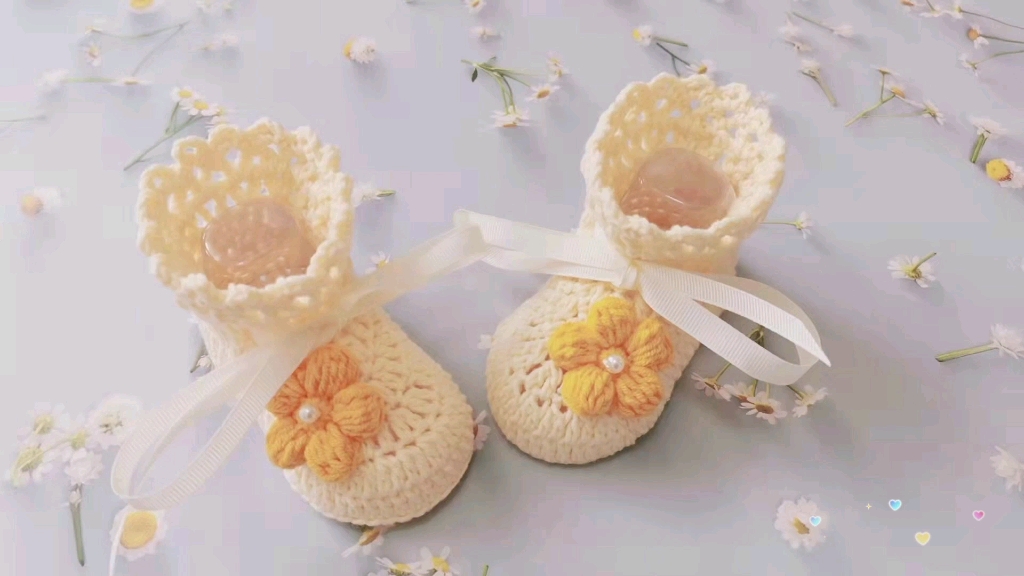 纽琅坊•钩针编织毛线宝宝鞋泡芙花公主鞋婴儿鞋视频教程
