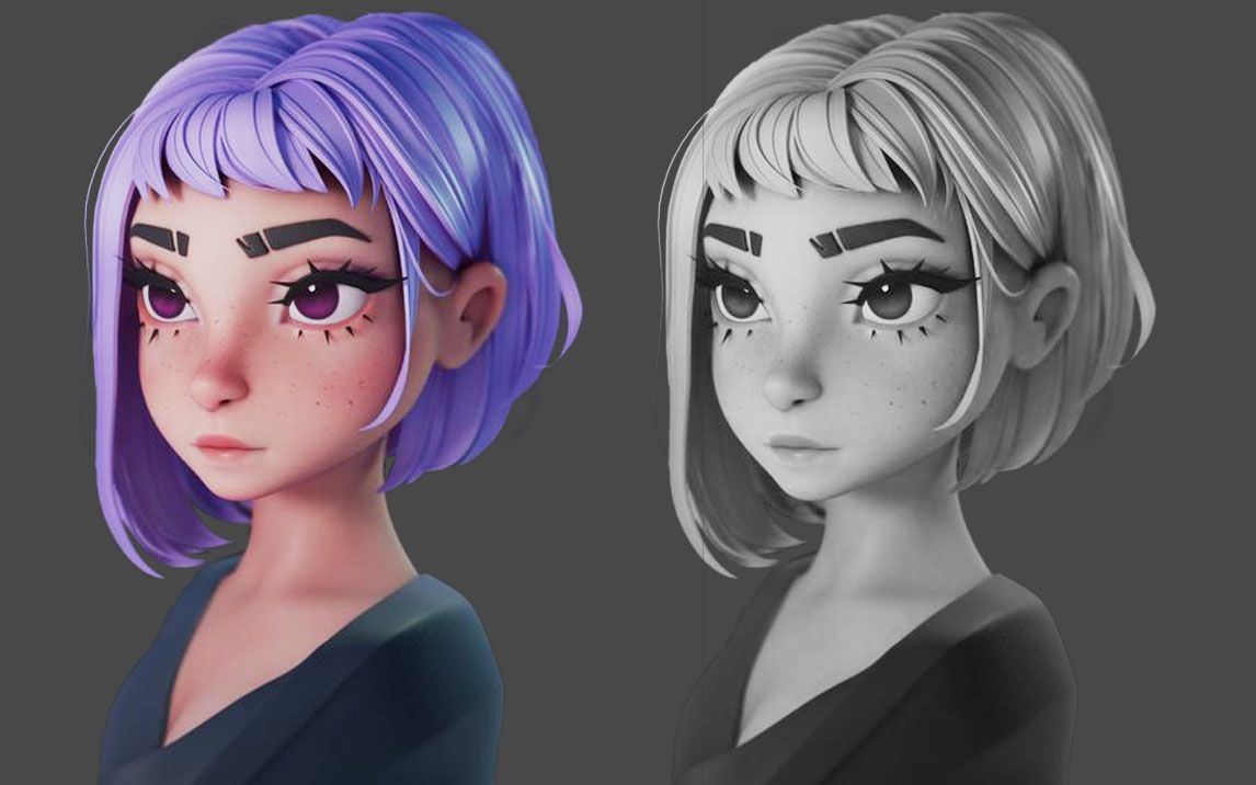 【zbrush新手教程】卡通风格化女孩角色雕刻,zb人物高模雕刻详解
