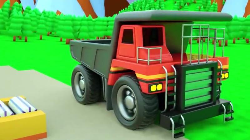 工程车挖掘机推土机益智动画 挖掘机翻斗车组装消防车