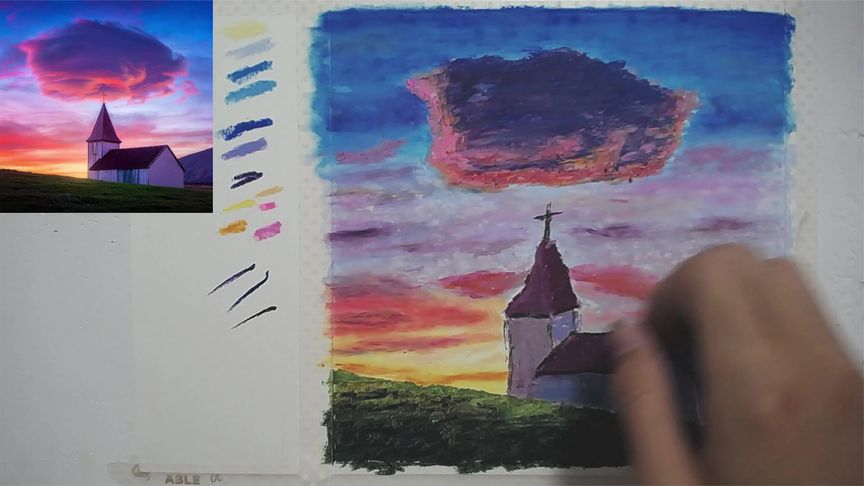 绚丽的晚霞-油画棒手绘